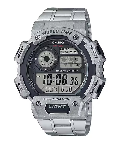 Casio Digital Illuminator World Time Silver St.Steel For Men – MADI WATCHES